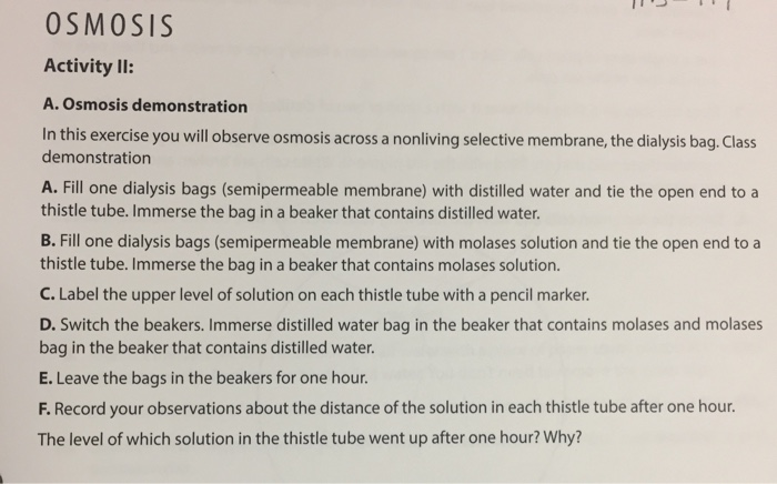 Solved OSMOSIS Activity II: A. Osmosis demonstration In this | Chegg.com