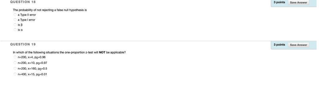 Solved QUESTION 18 The probability of not rejecting a false | Chegg.com