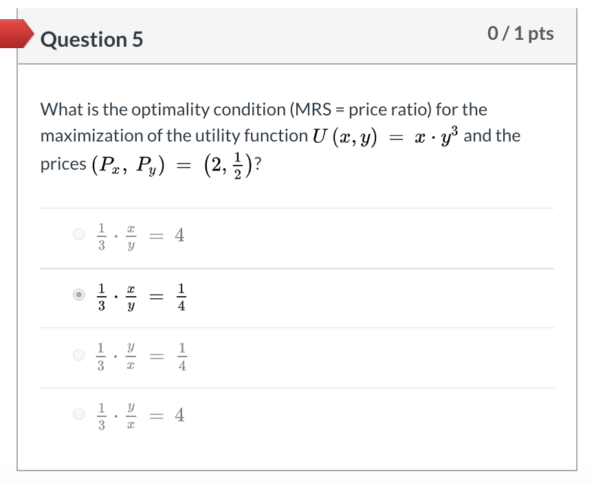 Solved Question 5 01 Pts What Is The Optimality Condition 