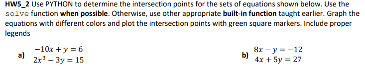 Solved HW5_2 Use PYTHON to determine the intersection points | Chegg.com