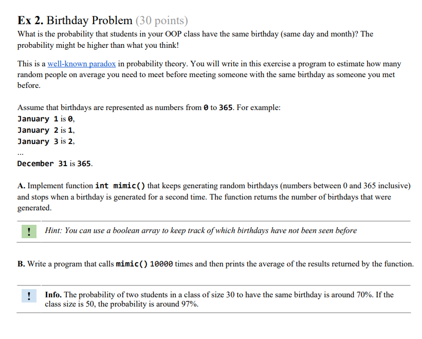 Solved Ex 2. Birthday Problem (30 points) What is the | Chegg.com