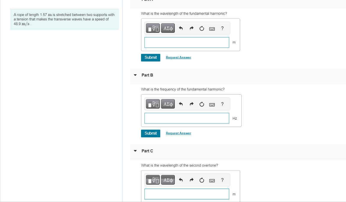 Solved A rope of length 1.57m ﻿is stretched between two | Chegg.com