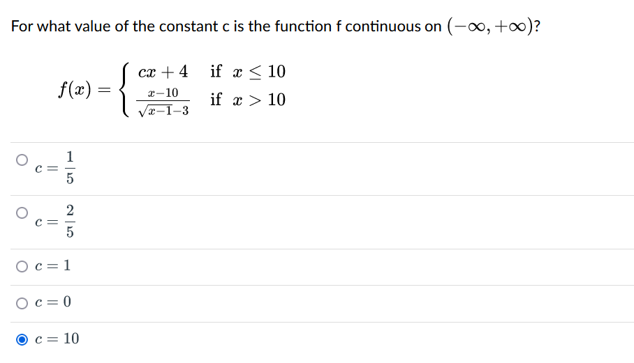 Solved For what value of the constant c ﻿is the function f | Chegg.com