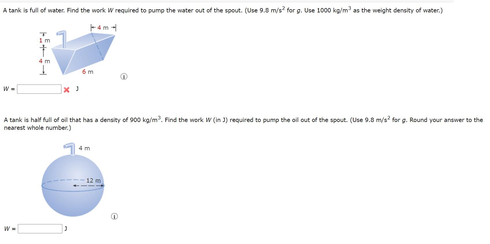 Solved A tank is full of water. Find the work W required to | Chegg.com