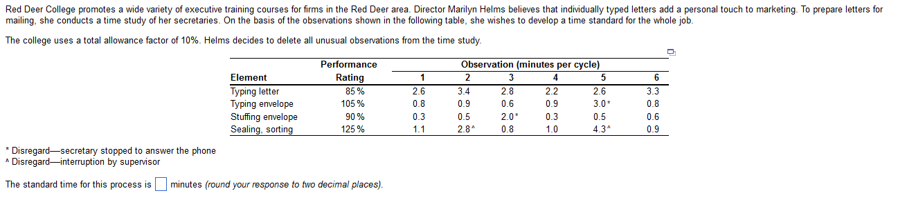 Solved mailing, she conducts a time study of her | Chegg.com