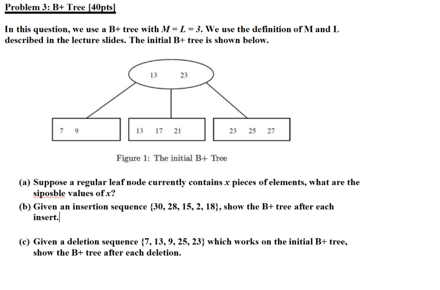 Solved Problem 3: B+ Tree [40pts] In this question, we use a | Chegg.com