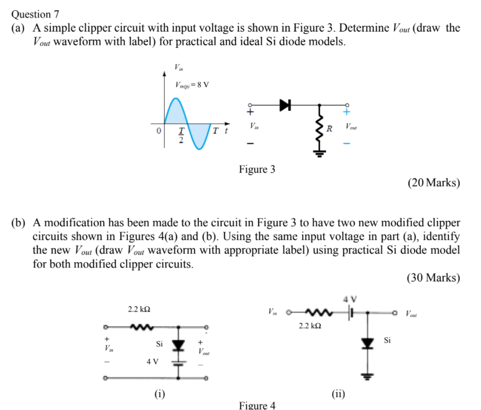 Solved Question 7 (a) A simple clipper circuit with input | Chegg.com