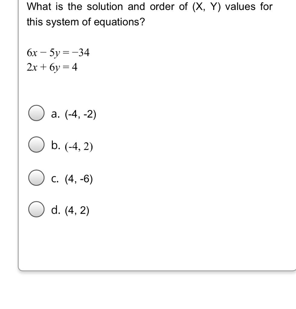 Solved What is the solution and order of (X,Y) values for | Chegg.com