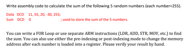 Solved Write assembly code to calculate the sum of the | Chegg.com