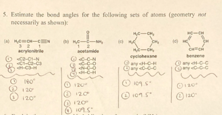 Solved 5. Estimate the bond angles for the following sets of | Chegg.com