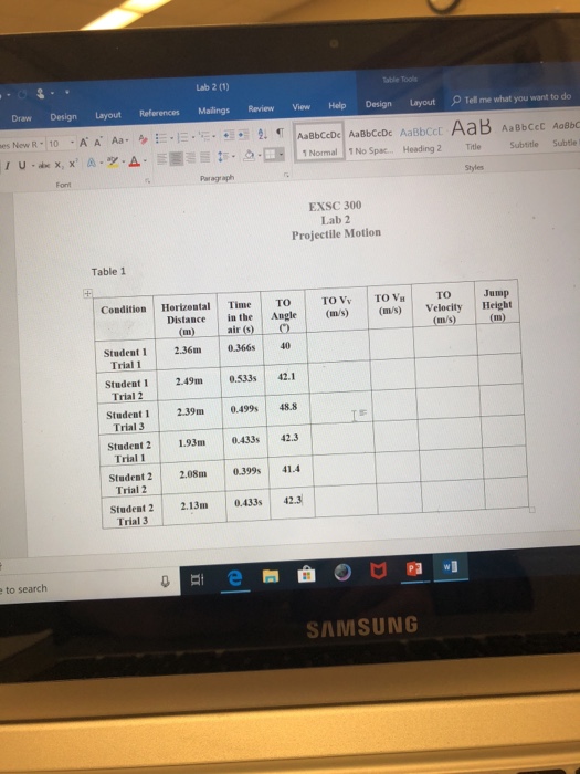 Solved Lab 2 (1) Table Tool Draw Design Layout References | Chegg.com