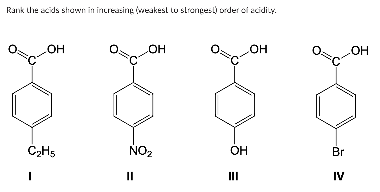 Solved Rank the acids shown in increasing (weakest to | Chegg.com