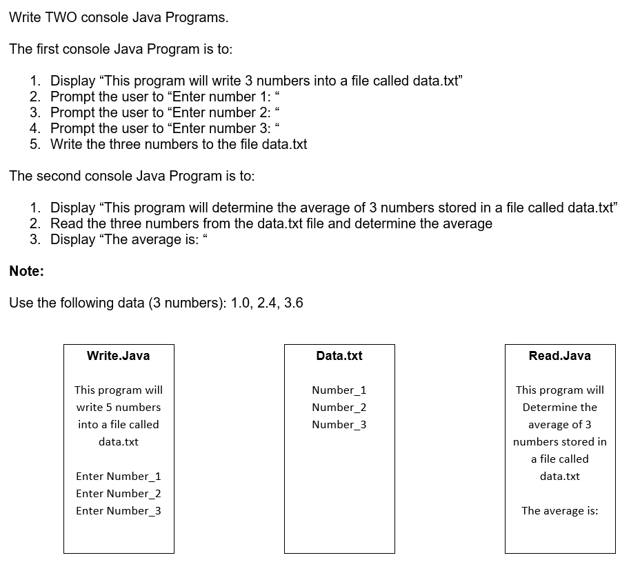 Solved Write TWO console Java Programs. The first console | Chegg.com
