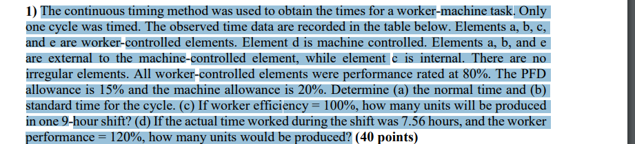 Solved 1) The continuous timing method was used to obtain | Chegg.com