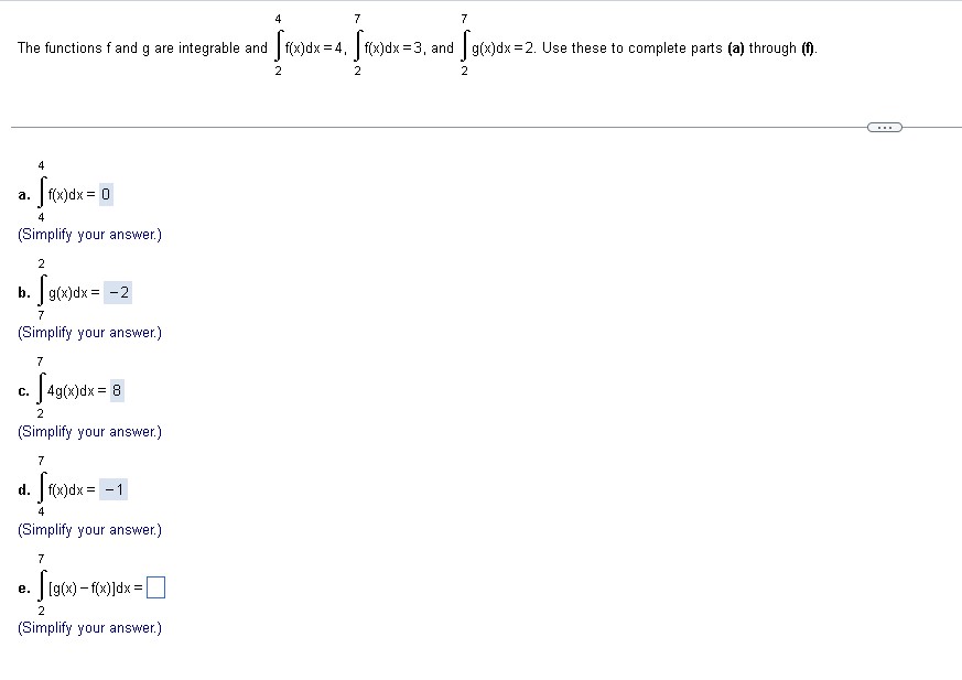 Solved The functions f and g are integrable and | Chegg.com