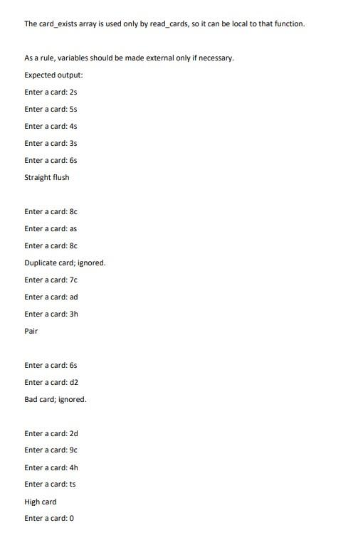 Solved Program : Classifying a Poker Hand (poker.c) | Chegg.com