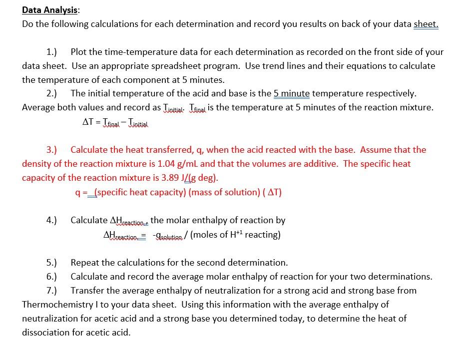 Solved Data Analysis: Do the following calculations for each | Chegg.com
