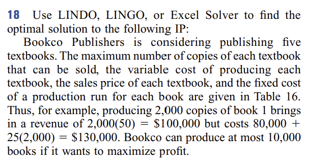 Solved 18 use Lindo Lingo Or Excel Solver To Find
