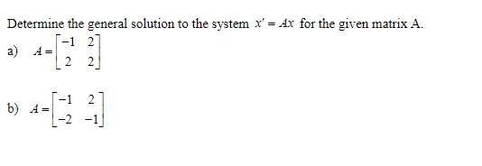 Solved Determine the general solution to the system x' = Ax | Chegg.com