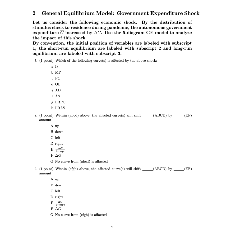 Solved 2 General Equilibrium Model: Government Expenditure | Chegg.com