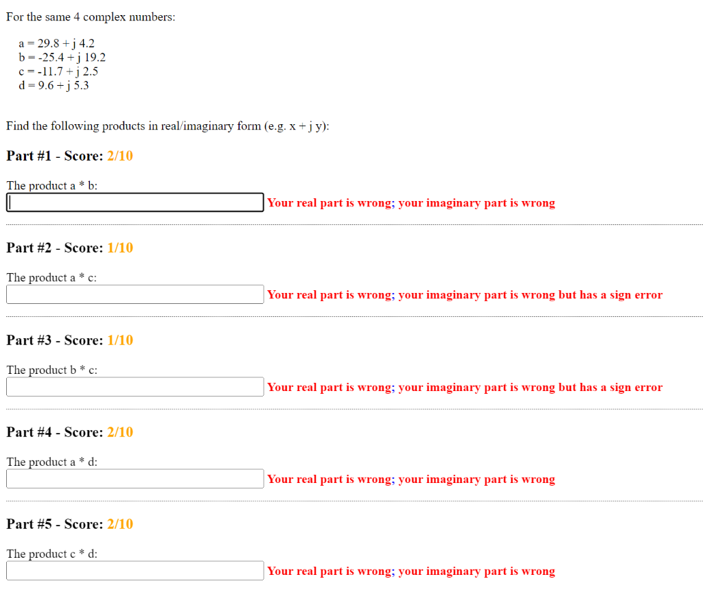 Solved For the same 4 complex numbers: a=29.8+j4.2 | Chegg.com