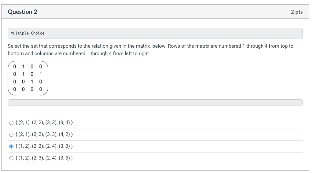 [Solved]: Select the set that corresponds to the relation gi