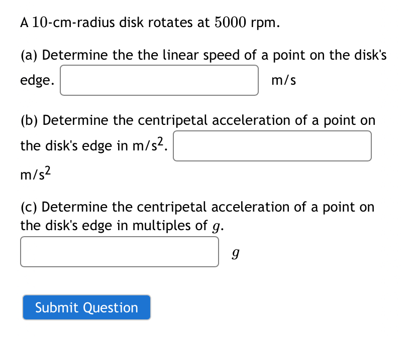 Solved A 10-cm-radius disk rotates at 5000 rpm. (a) | Chegg.com