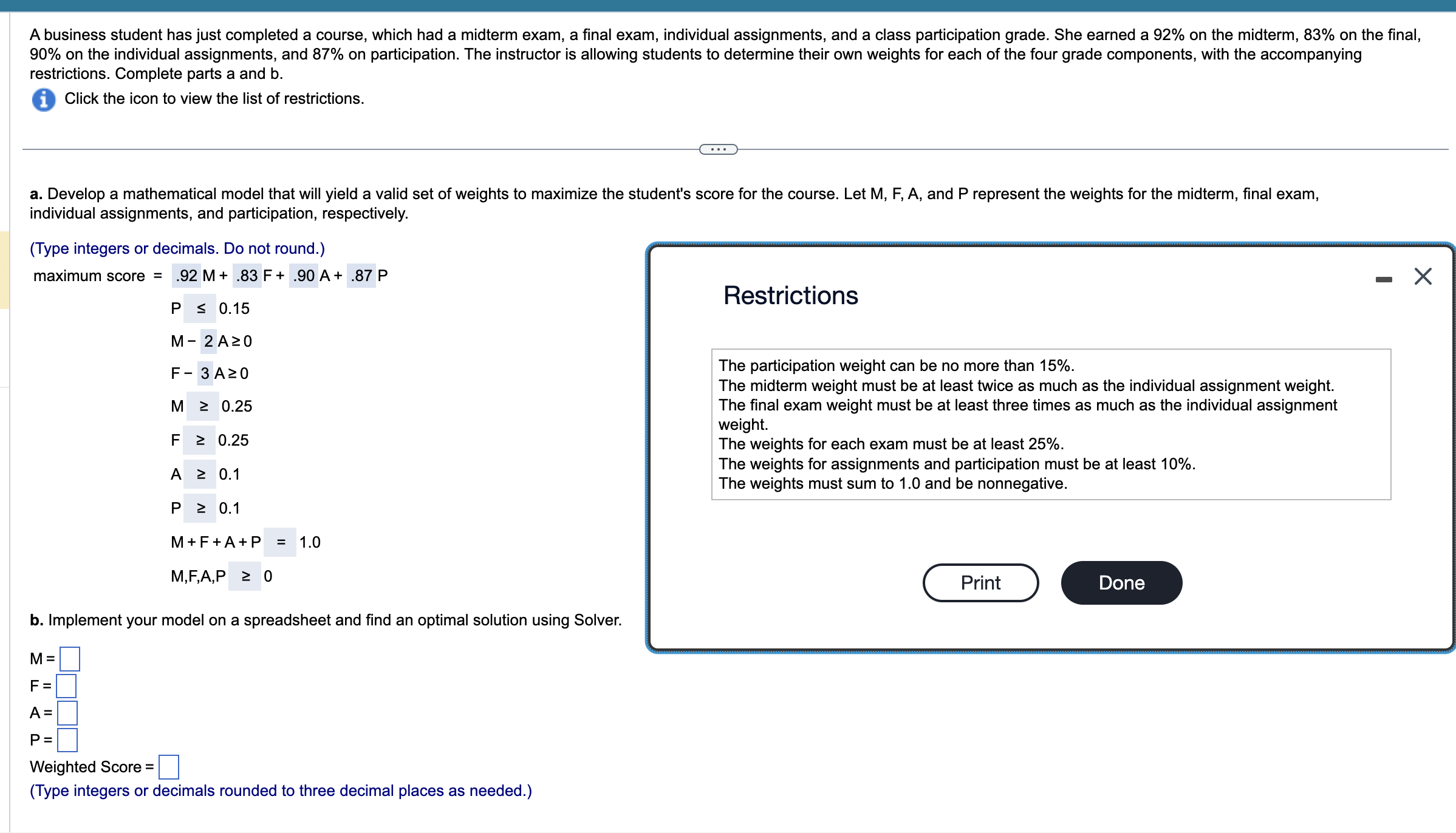Solved restrictions. Complete parts a and b.(i) ﻿Click the | Chegg.com