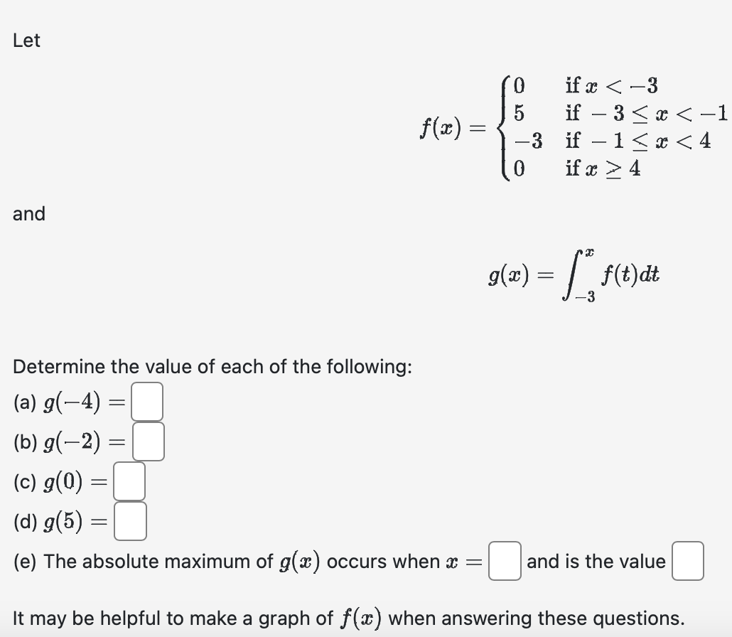 Solved Given f′′(x)=5x−6 and f′(−3)=6 and f(−3)=6. Find | Chegg.com
