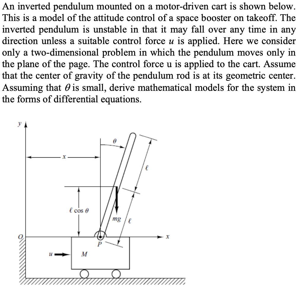 Solved An inverted pendulum mounted on a motor-driven cart | Chegg.com