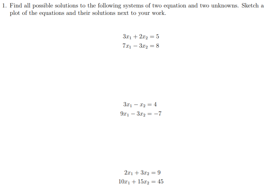 Solved 1. Find all possible solutions to the following | Chegg.com