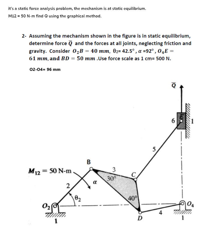 it's a static force analysis problem, the mechanism | Chegg.com