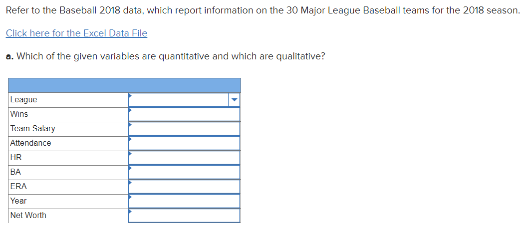 Solved Refer to the Baseball 2018 data, which report | Chegg.com