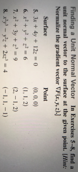 Solved Finding a Unit Normal Vector In Exercises 5-8, find a | Chegg.com
