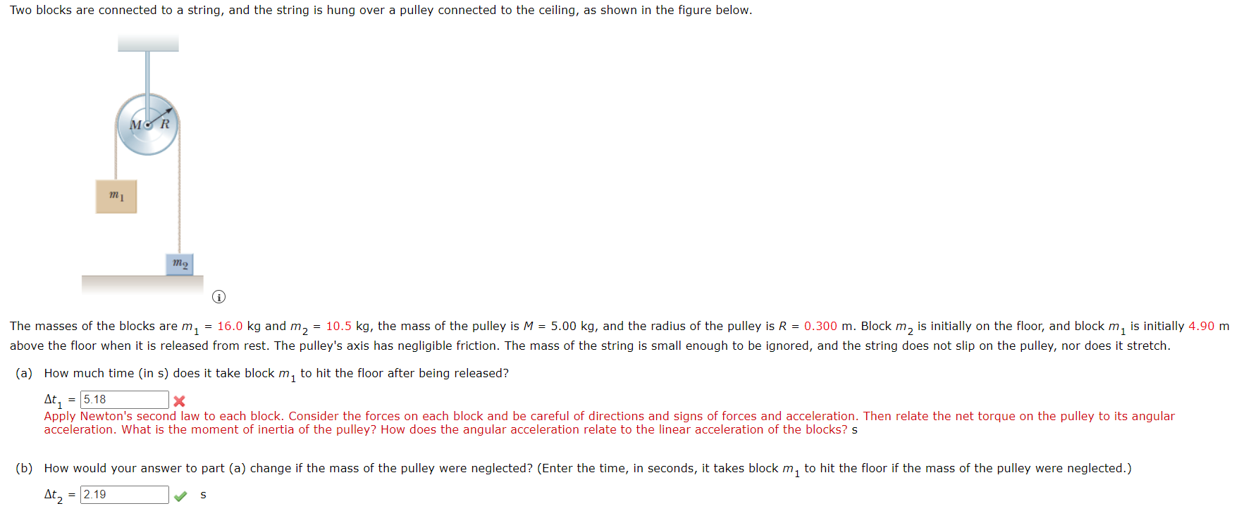 Solved (a) How much time (in s) does it take block m1 to hit | Chegg.com