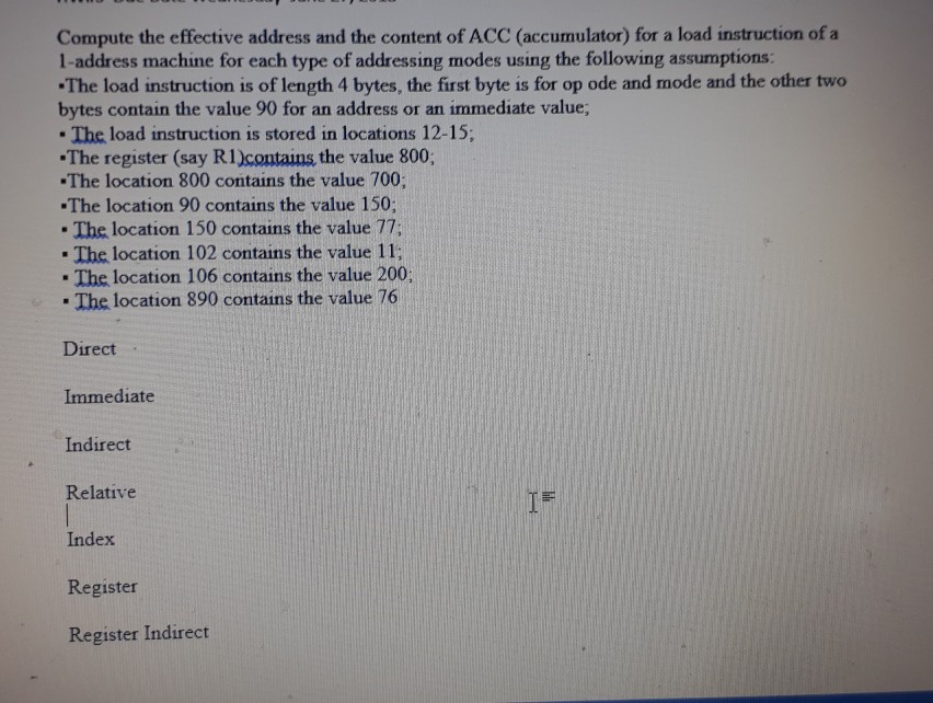Solved Compute the effective address and the content of ACC | Chegg.com