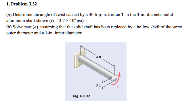 Solved 1. Problem 3.32 (a) Determine the angle of twist | Chegg.com