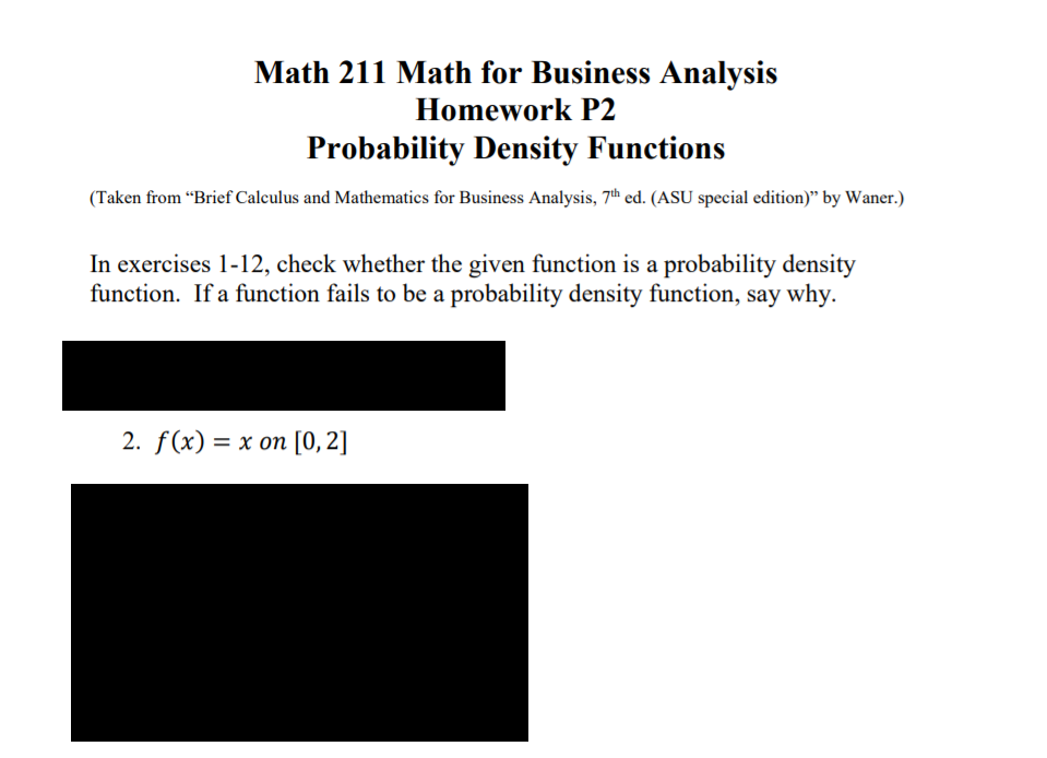 Solved Math 211 Math for Business Analysis Homework P2 | Chegg.com
