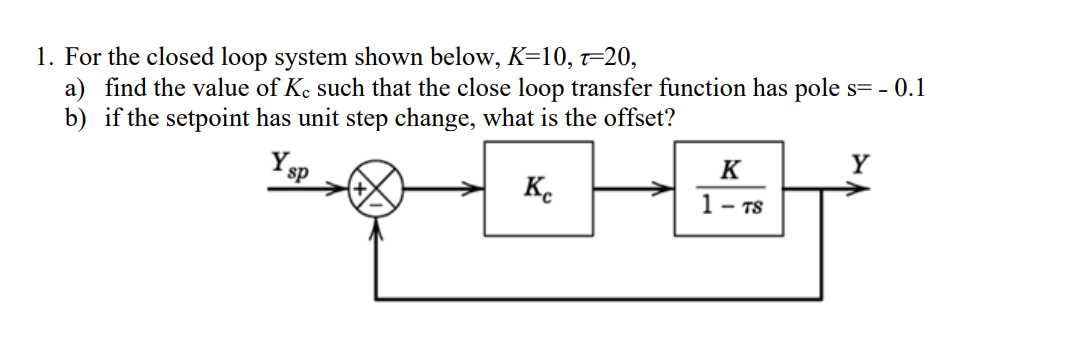 Solved 1. For the closed loop system shown below, K=10, | Chegg.com