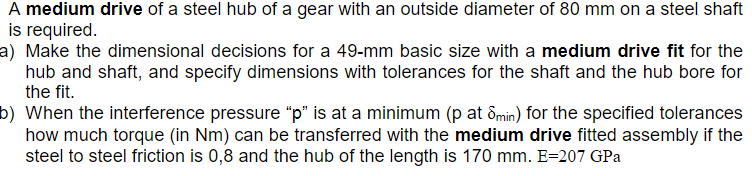 Solved A medium drive of a steel hub of a gear with an | Chegg.com