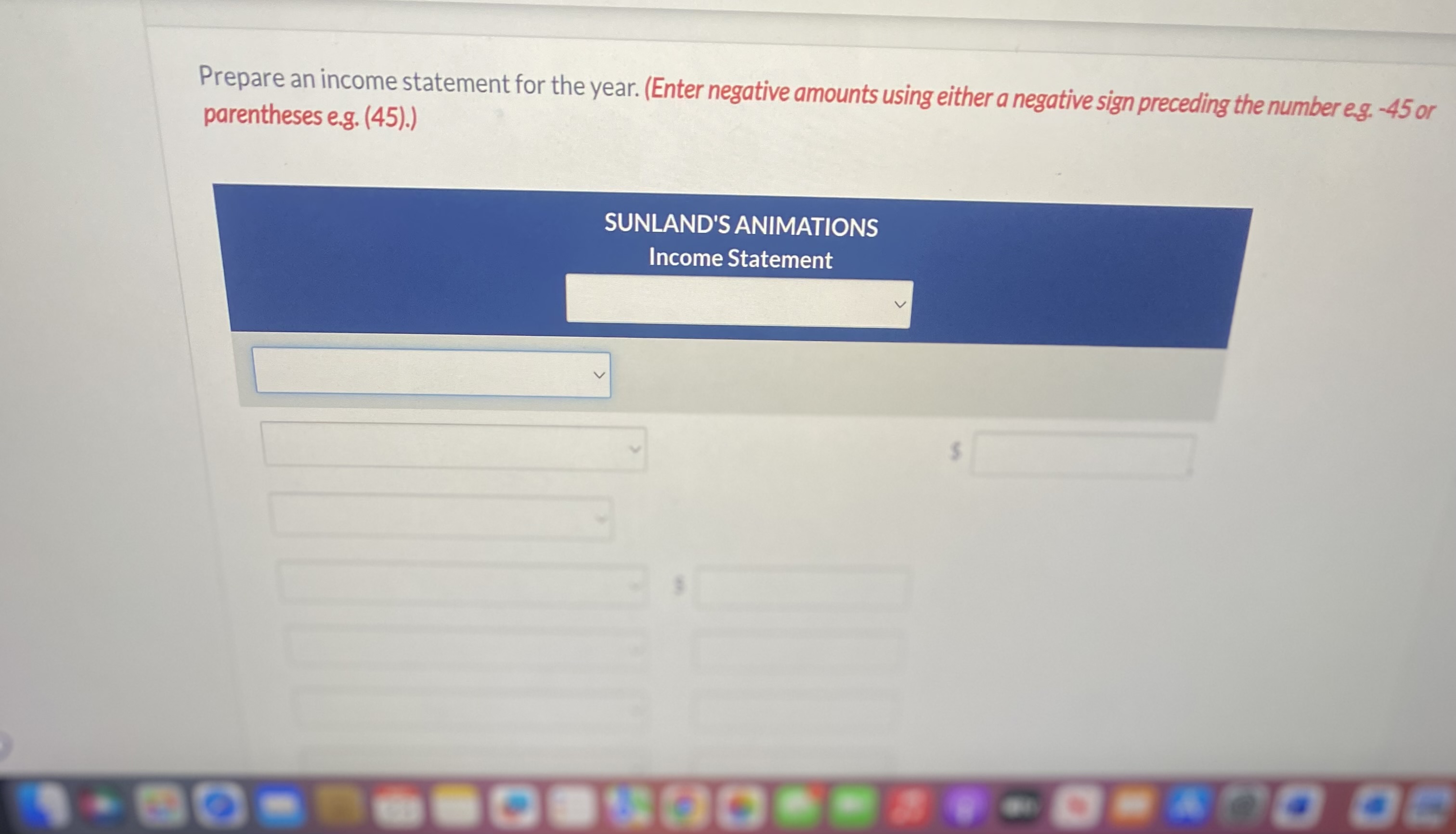 Solved Prepare An Income Statement For The Year Enter