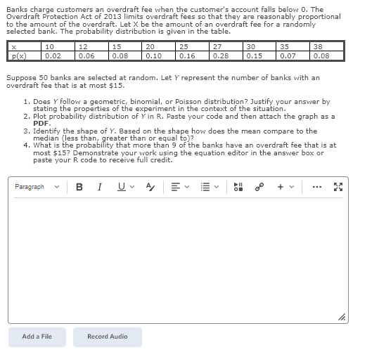 Solved Banks charge customers an overdraft fee when the | Chegg.com