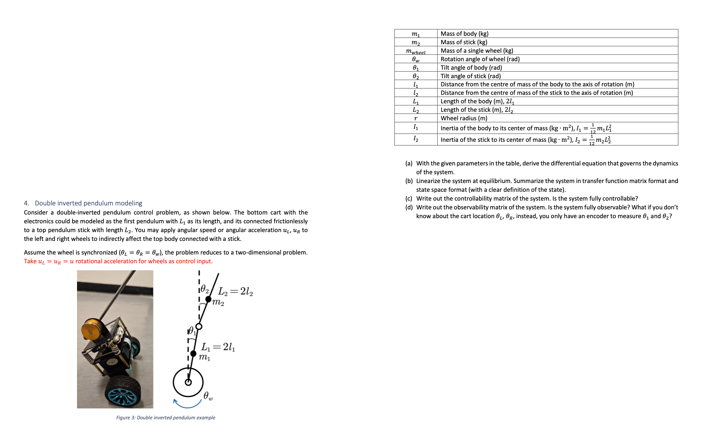 Solved Double inverted pendulum modelingConsider a | Chegg.com