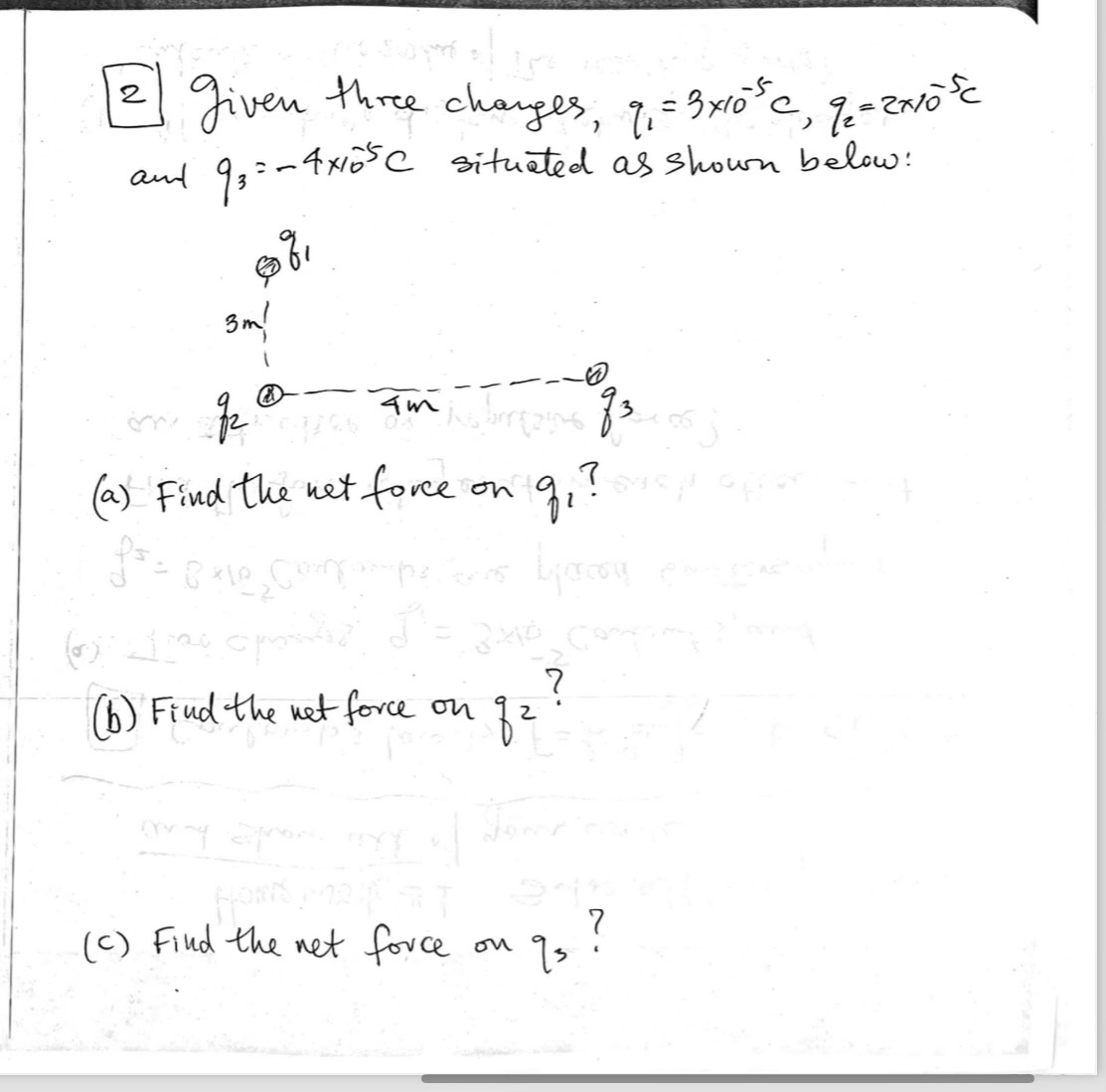 Solved (2) ﻿Given three changes, q1=3×10-5C,q2=2×10-5Cand | Chegg.com