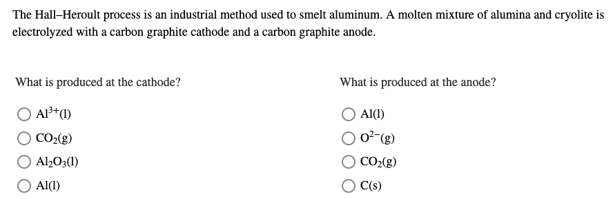 Solved The Hall-Heroult process is an industrial method used | Chegg.com