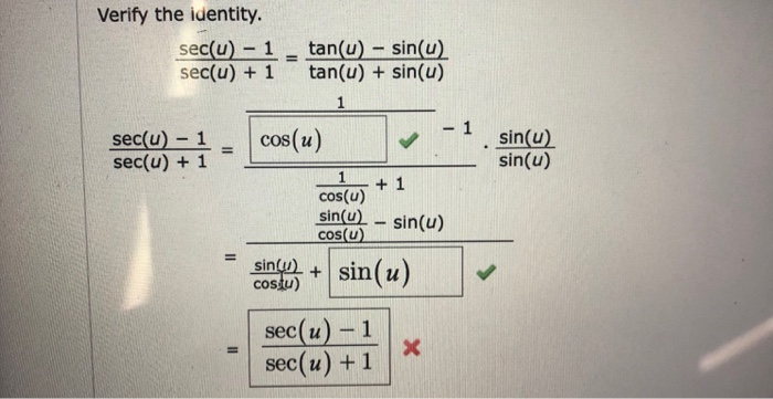 Solved Verify the identity. sec(u) 1 tan(u) sin sec(u) 1 | Chegg.com