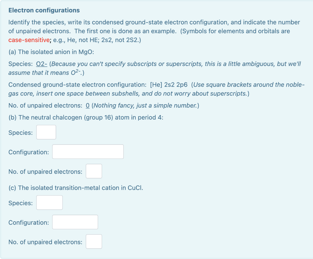 Solved Electron Configurations Identify The Species Write