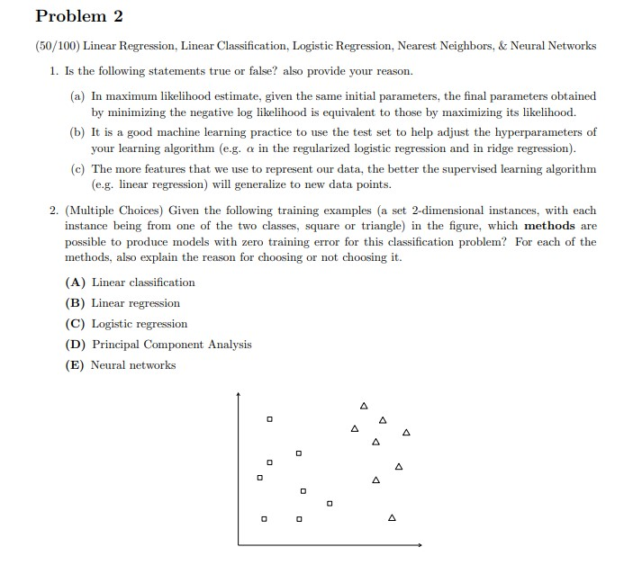 Solved Problem 2 (50/100) Linear Regression, Linear | Chegg.com
