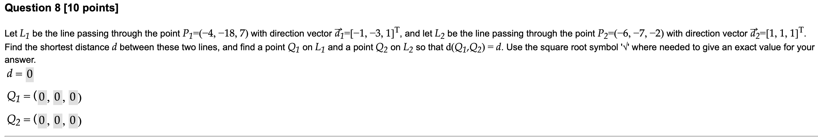 Solved Let L1 be the line passing through the point | Chegg.com