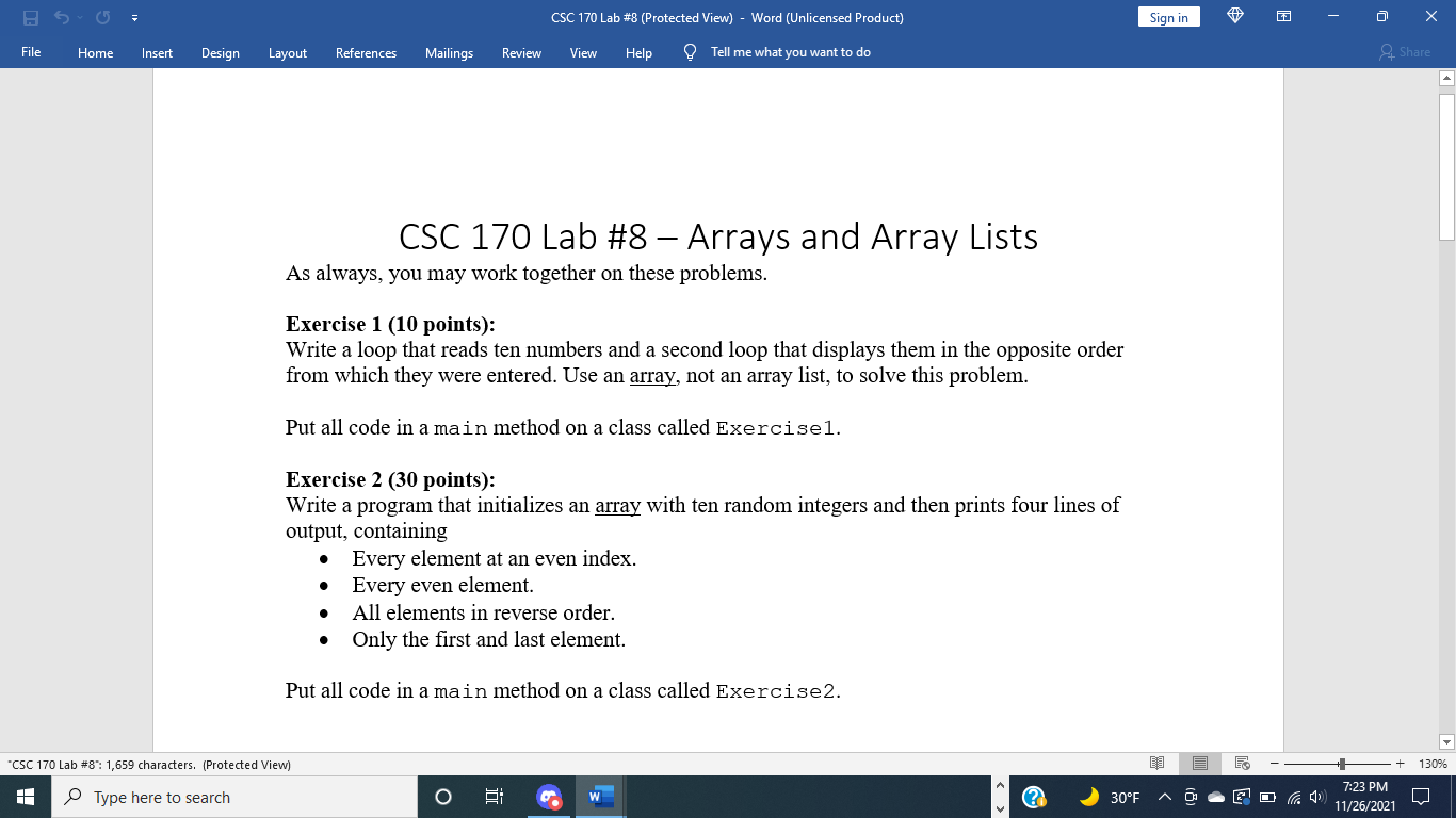 Solved CSC 170 Lab #8 (Protected View) - Word (Unlicensed | Chegg.com